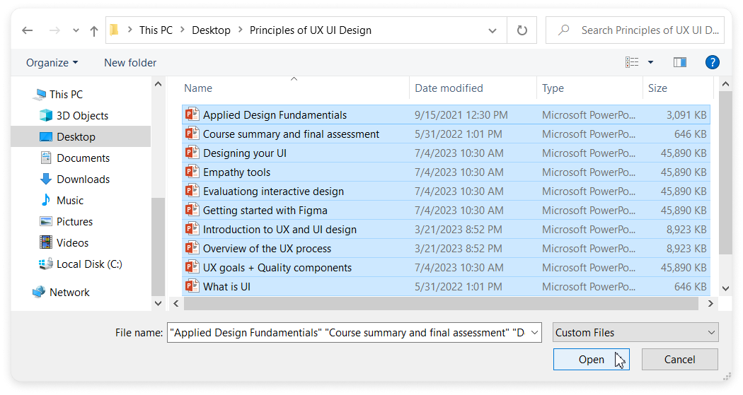 Uploading standalone material from your PC