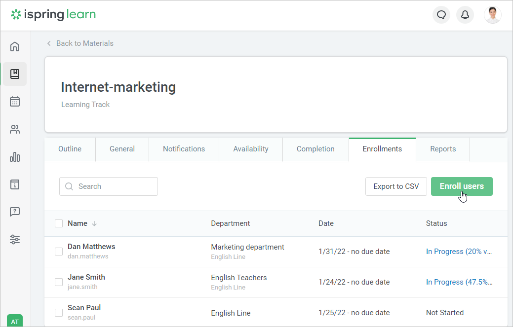 Learning Track Enrollment