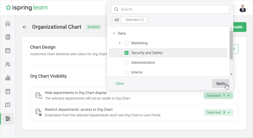 How to Set Org Chart Visibility