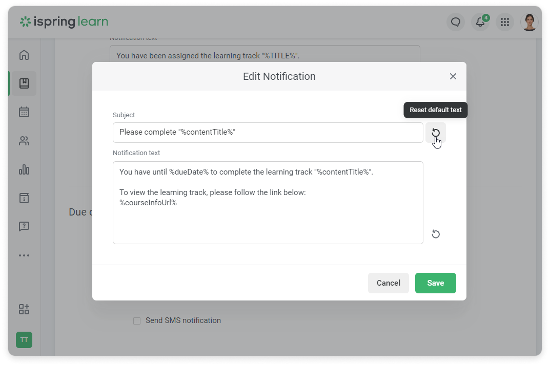 Learning Track Notifications