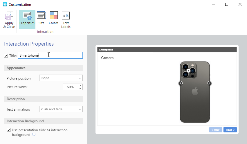 Labeled Graphic Interaction Properties