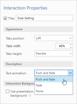 Tabs Interaction Properties