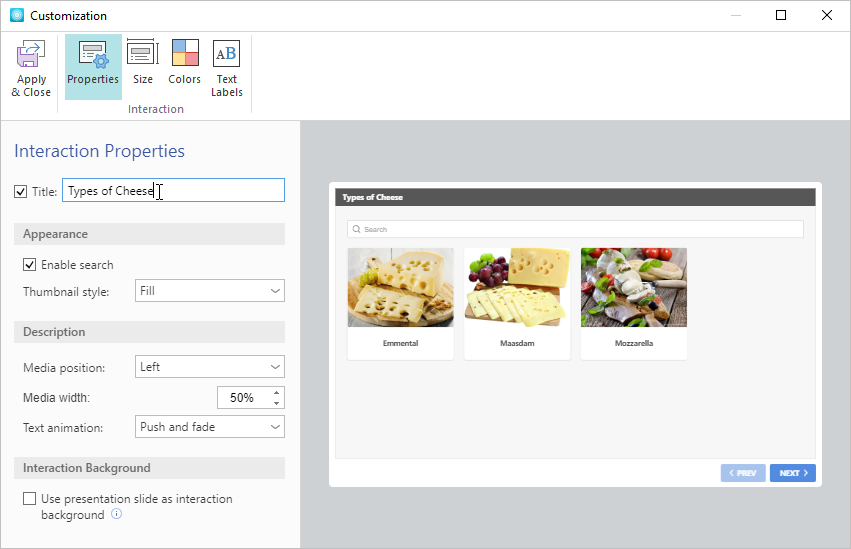 Media Catalog Interaction Properties