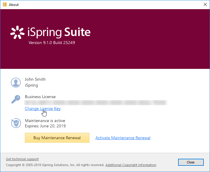 Changing License Key or Registration Info