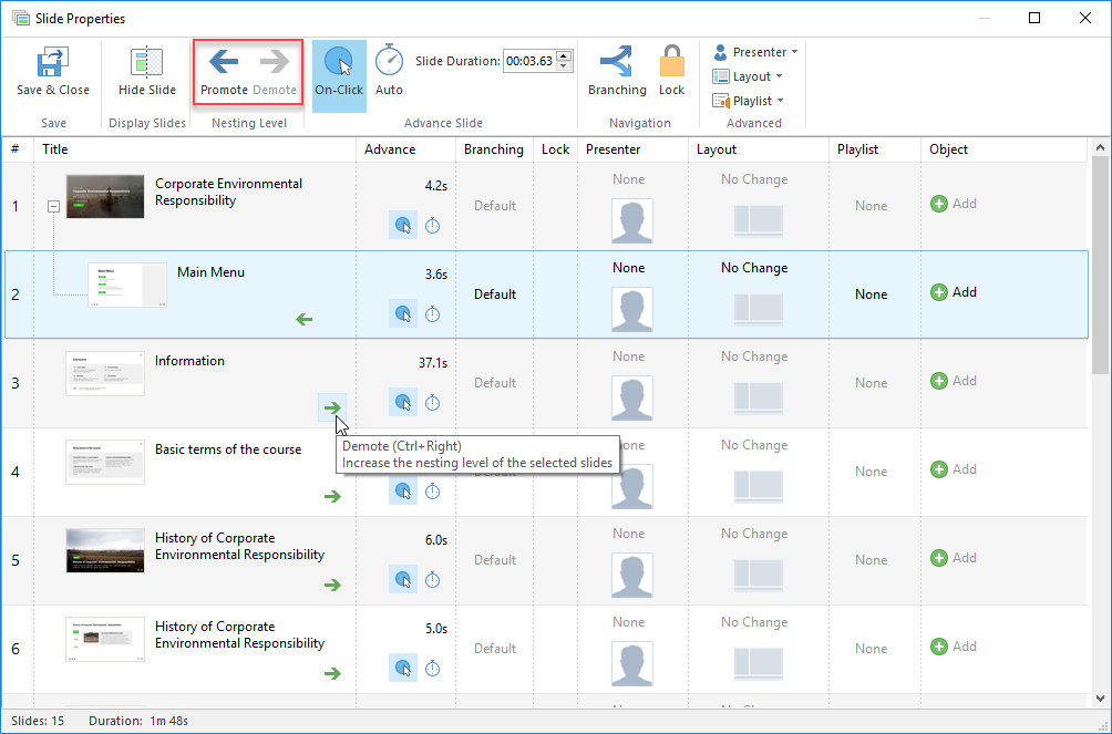 Organizing Your Presentation into a Hierarchy