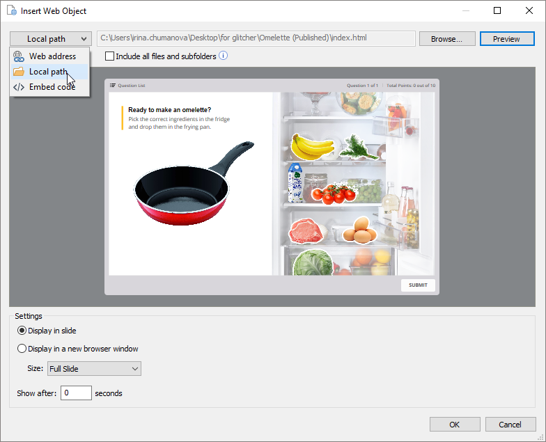Inserting Web Objects