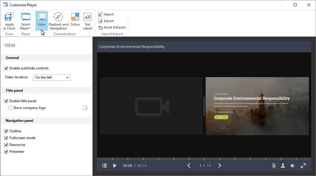 Configuring the Player Panels