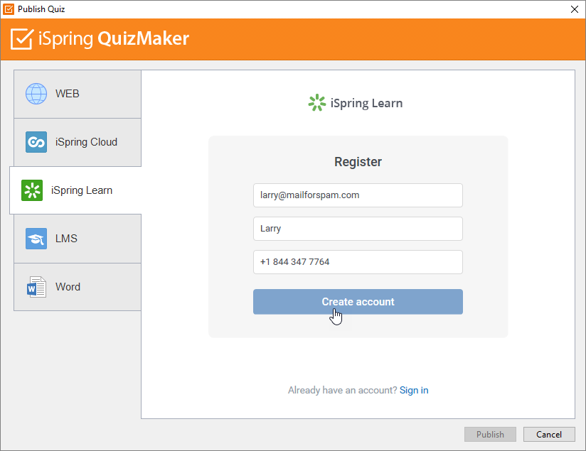 Publishing Quizzes to iSpring Learn